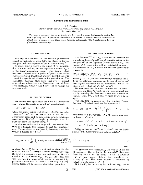 (PDF) Casimir effect around a cone