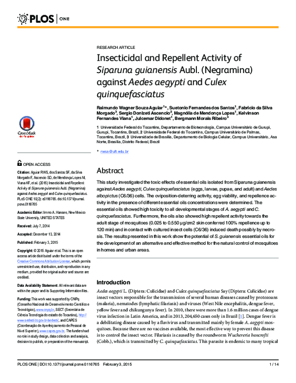 (PDF) Insecticidal and Repellent Activity of Siparuna guianensis Aubl ...