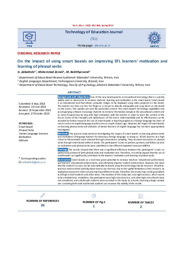 (PDF) On the impact of using smart boards on improving EFL learners ...