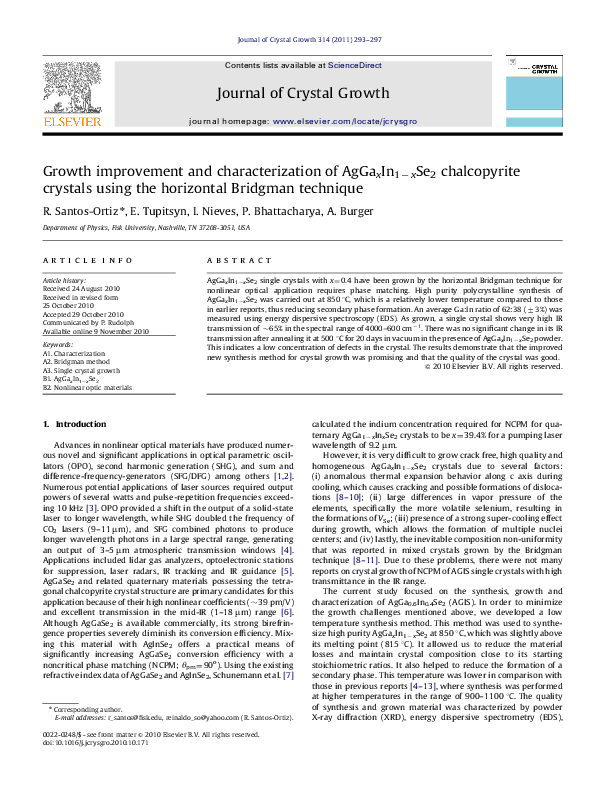 (PDF) Growth improvement and characterization of AgGaxIn1−xSe2 ...