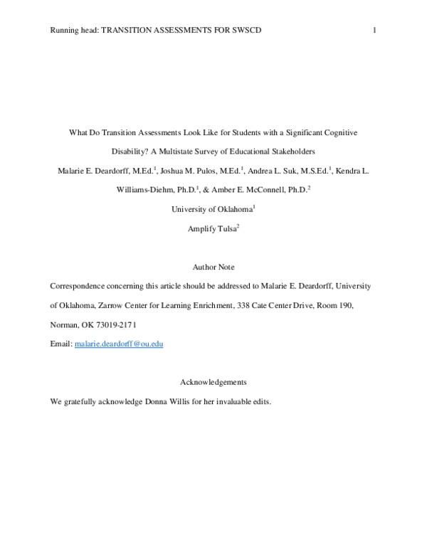 (PDF) What Do Transition Assessments Look Like for Students With a ...