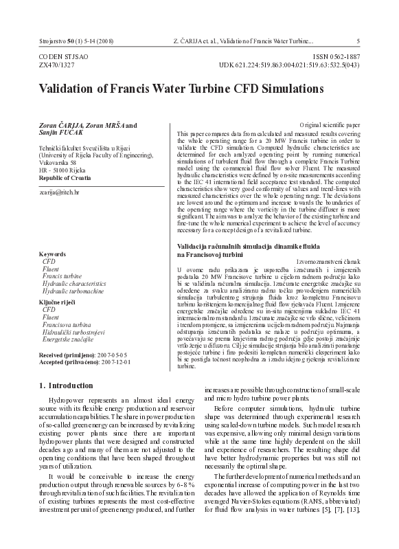 (PDF) Validation of Francis Water Turbine CFD Simulations