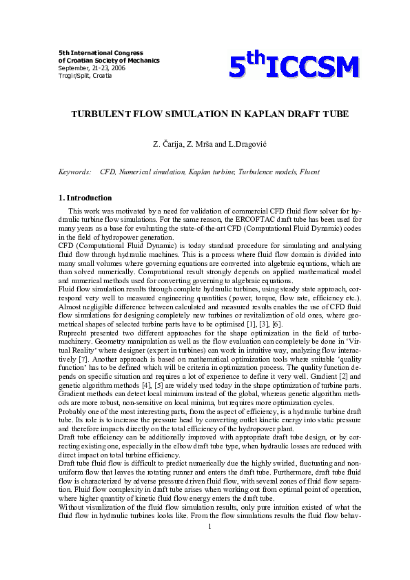 (PDF) Turbulent Flow Simulation in Kaplan Draft Tube
