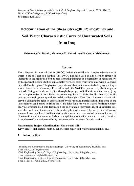 (PDF) Determination of the Shear Strength, Permeability and Soil Water Characteristic Curve of ...