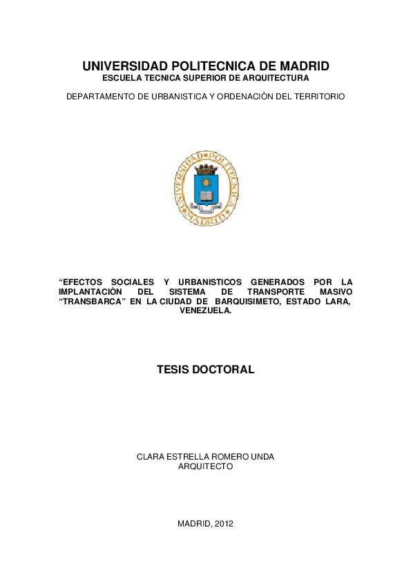 (PDF) Efectos sociales y urbanísticos generados por la implantación del sistema de transporte ...