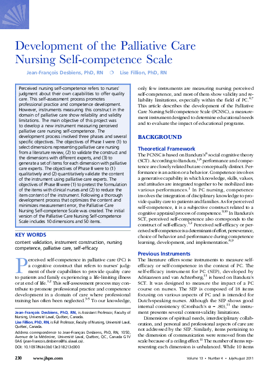 (PDF) Development of the Palliative Care Nursing Self-competence Scale