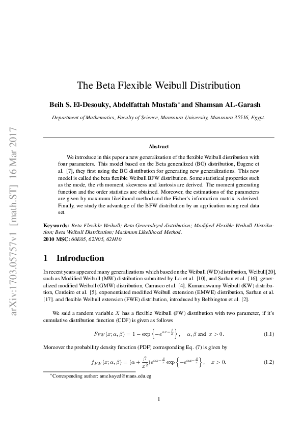 Pdf The Beta Flexible Weibull Distribution 0758