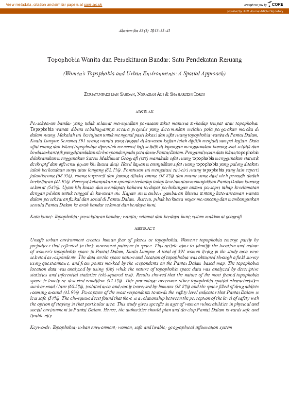 (PDF) Topophobia wanita dan persekitaran bandar: satu pendekatan reruang