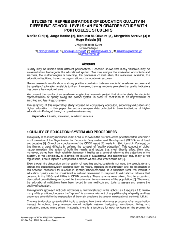 (PDF) Student's representations of education quality in different school levels an exploratory ...