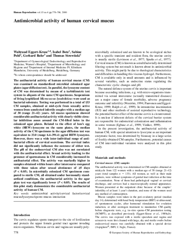 (PDF) Antimicrobial activity of human cervical mucus (PDF) Antimicrobial activity of human cervical mucus