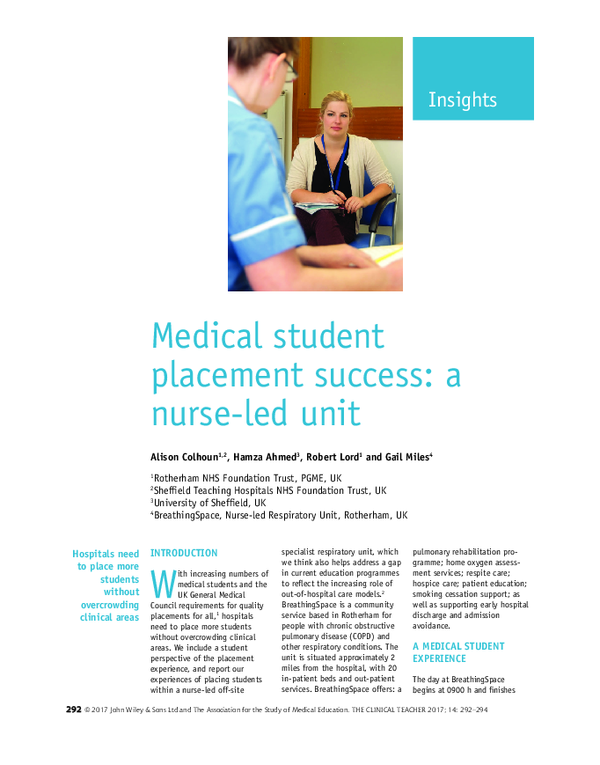 (PDF) Medical student placement success: a nurse-led unit