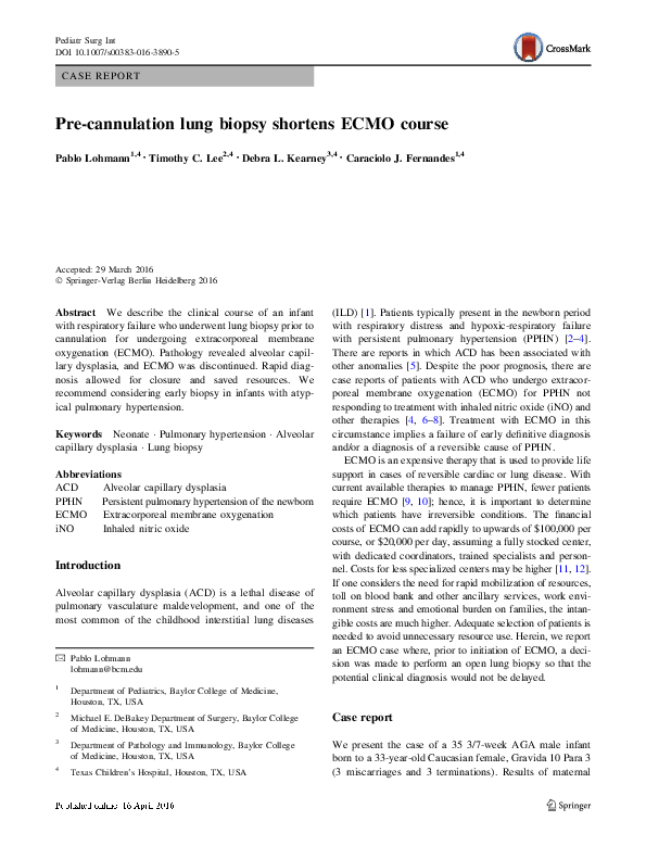 (PDF) Pre-cannulation lung biopsy shortens ECMO course | Debra Kearney ...