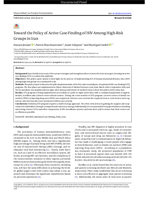 (PDF) Active HIV Case-Finding Strategies for High-Risk Groups in Iran
