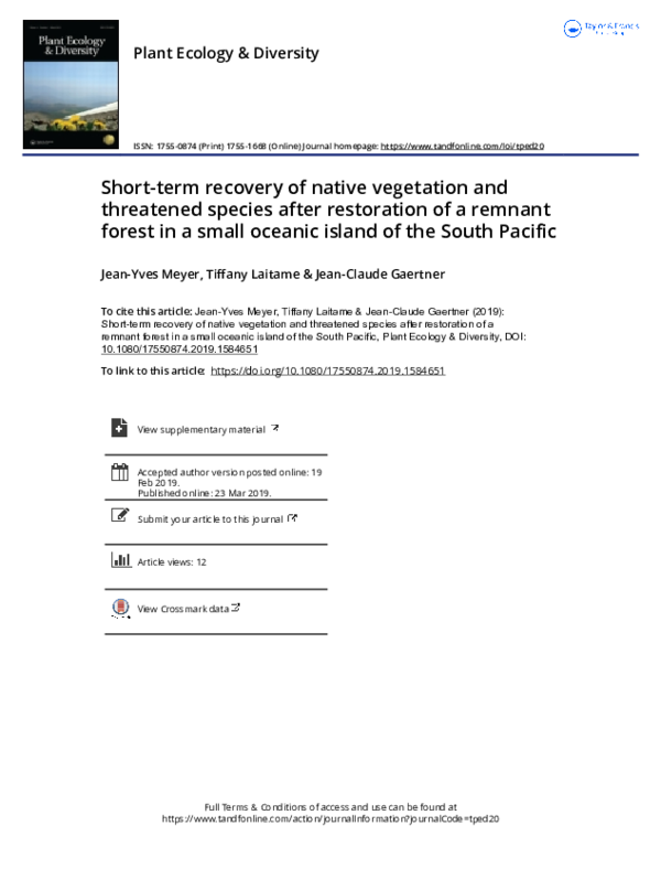 (PDF) Short-term recovery of native vegetation and threatened species ...