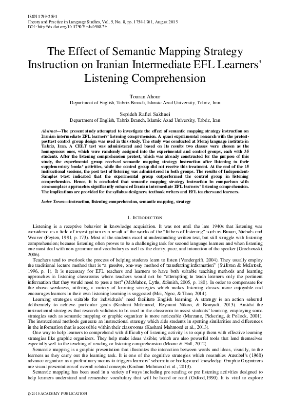 (PDF) The Effect of Semantic Mapping Strategy Instruction on Iranian Intermediate EFL Learners ...