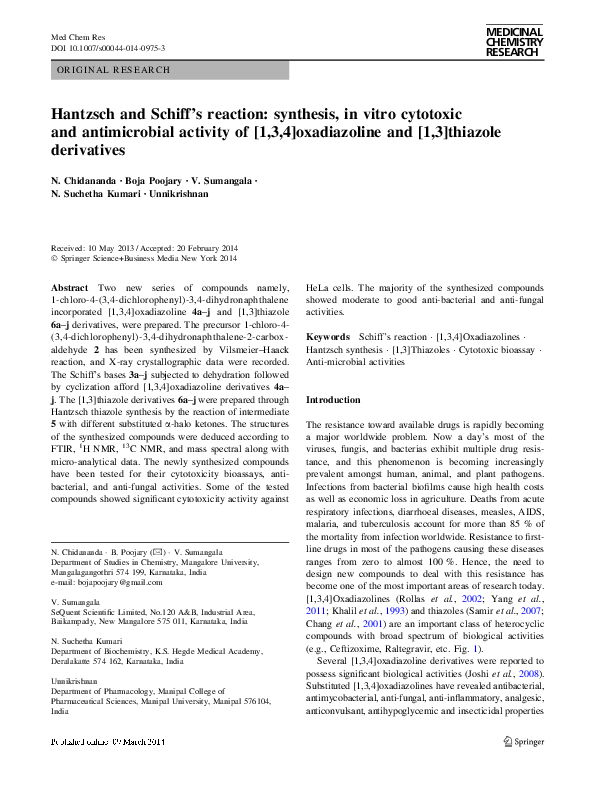 (PDF) Hantzsch and Schiff’s reaction: synthesis, in vitro cytotoxic and ...
