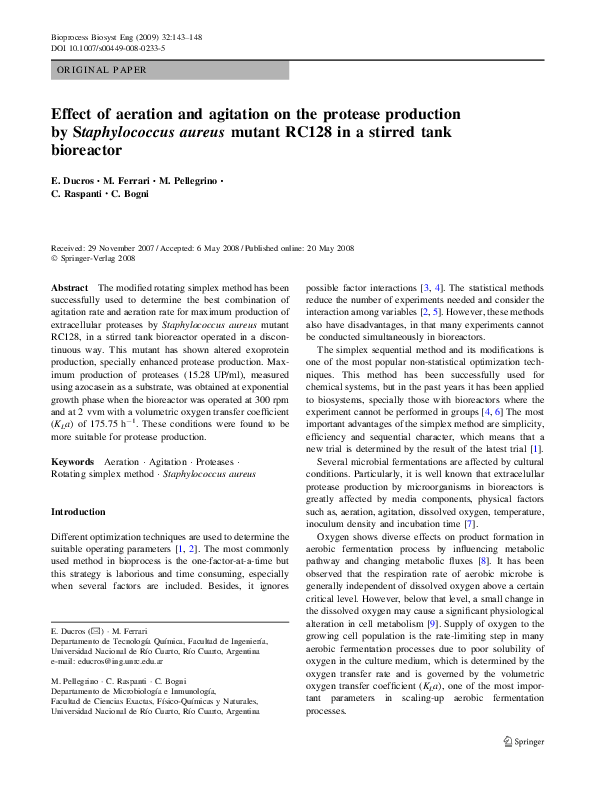 (PDF) Effect of aeration and agitation on the protease production by ...