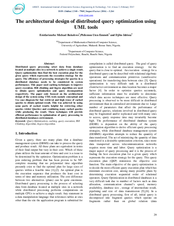 Pdf The Architectural Design Of Distributed Query Optimization Using Uml Tools Esiefa 