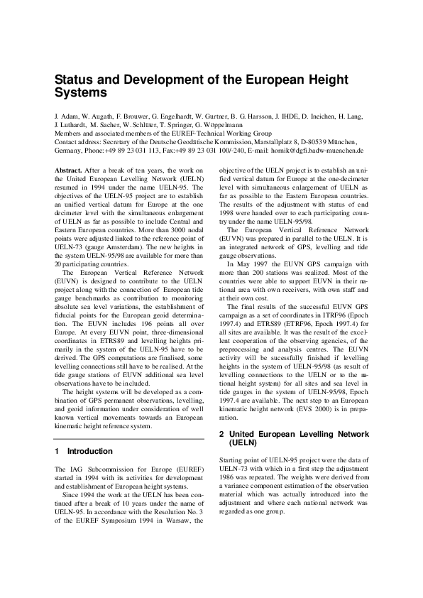 (PDF) Status and development of the European height systems | Johannes ...