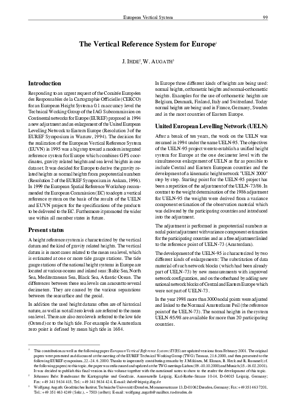 (PDF) The Vertical Reference System for Europe