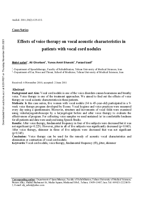 (PDF) Cases Series: Effects of Voice Therapy on Vocal Acoustic ...