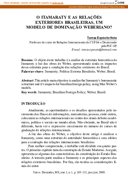 (PDF) O Itamaraty e as Relações Exteriores Brasileiras, Um Modelo De ...
