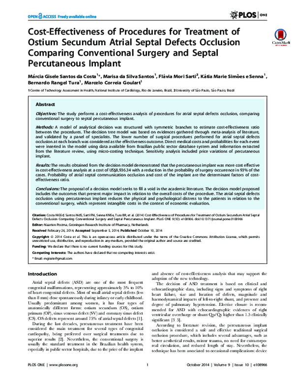 (PDF) Cost-effectiveness of ASD Treatments: Surgery vs Implant