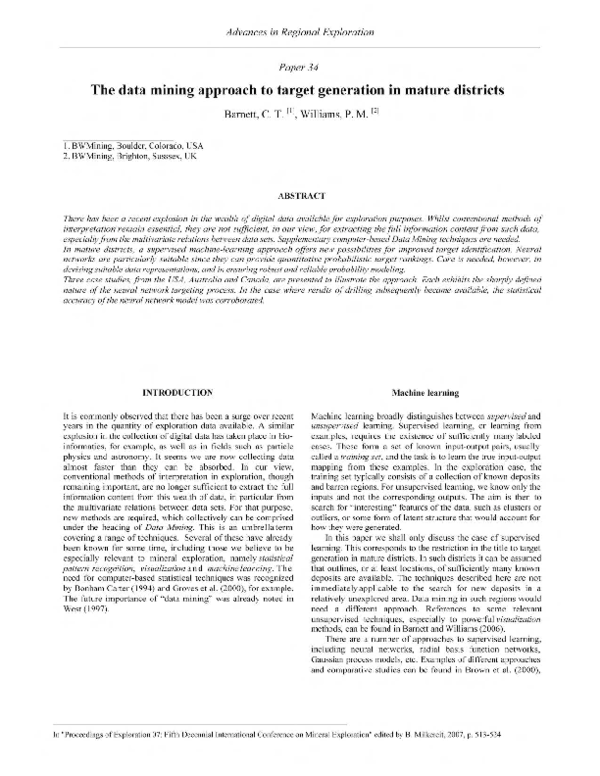Pdf The Data Mining Approach To Target Generation In Mature Districts