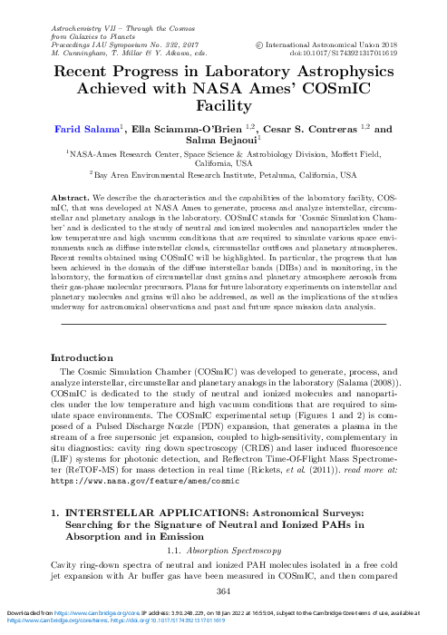 (PDF) Recent Progress in Laboratory Astrophysics Achieved with NASA ...