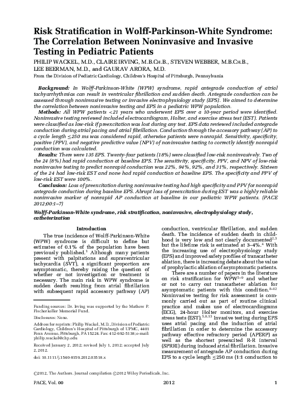 (PDF) Risk Stratification in Wolff-Parkinson-White Syndrome: The ...