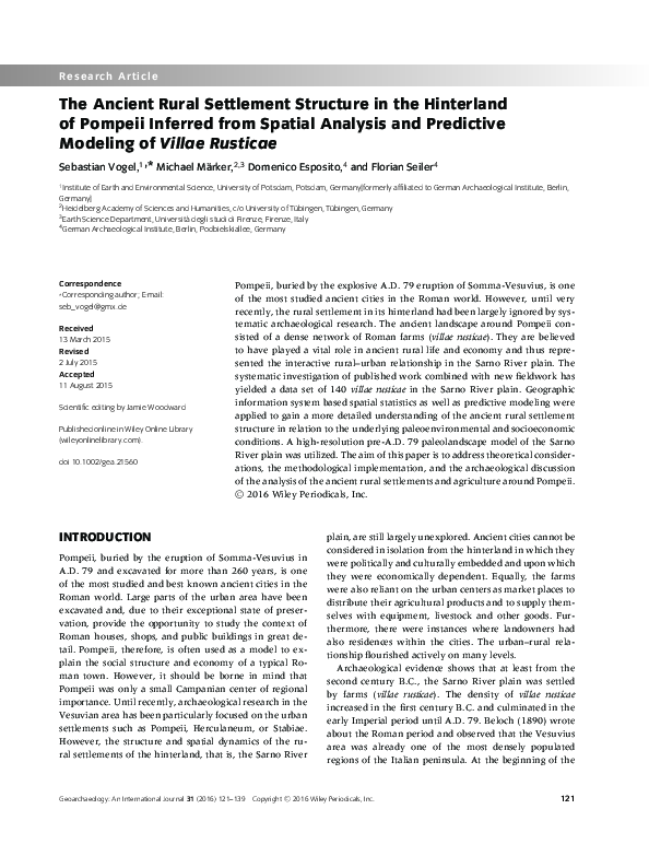 (PDF) The Ancient Rural Settlement Structure in the Hinterland of Pompeii Inferred from Spatial ...