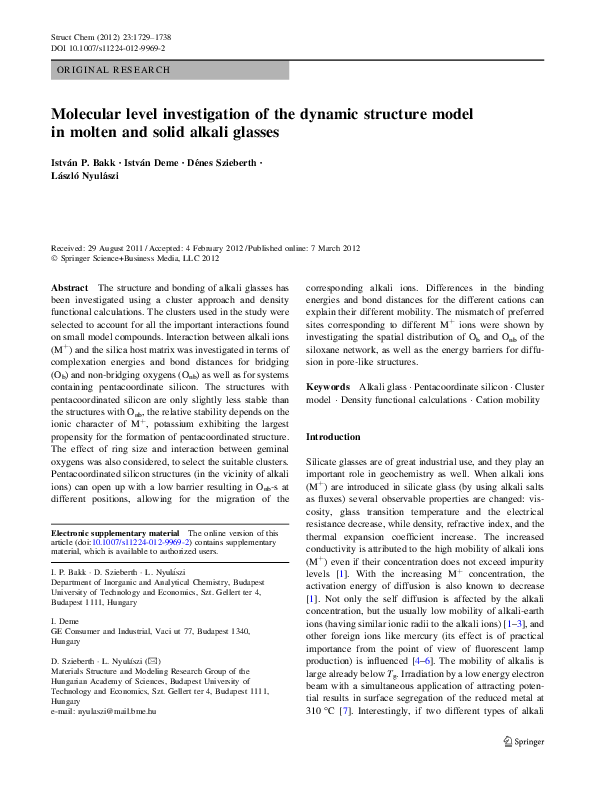 Pdf Molecular Level Investigation Of The Dynamic Structure Model In Molten And Solid Alkali