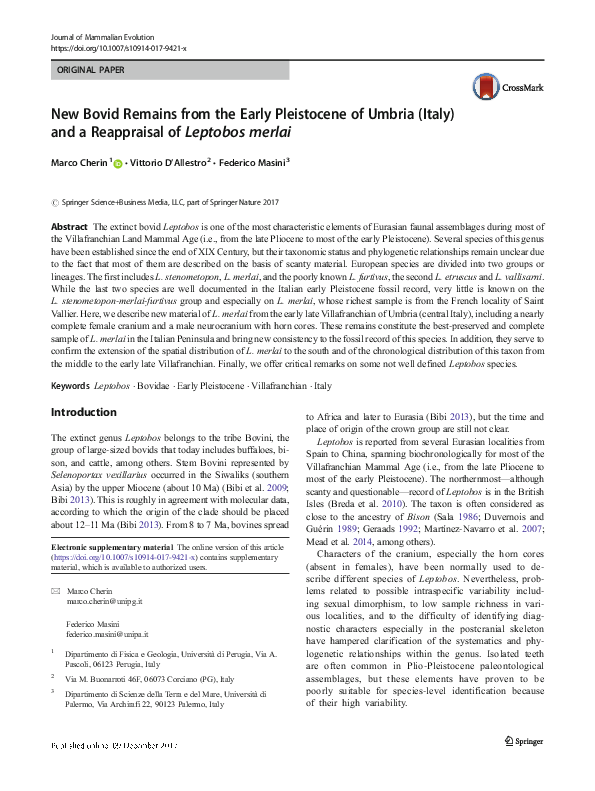 (PDF) New Bovid Remains from the Early Pleistocene of Umbria (Italy ...