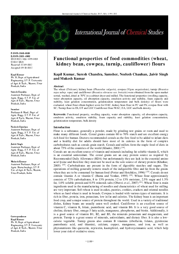 (PDF) Functional properties of food commodities (wheat, kidney bean, cowpea, turnip, cauliflower ...