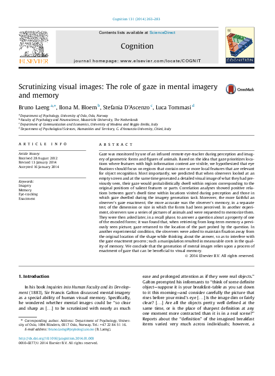 (PDF) Scrutinizing visual images: The role of gaze in mental imagery ...