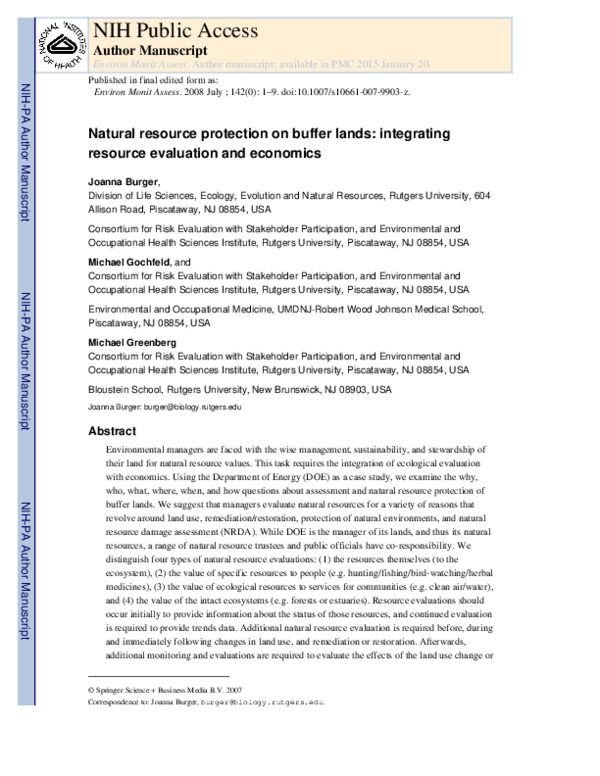 (PDF) Natural resource protection on buffer lands: integrating resource ...