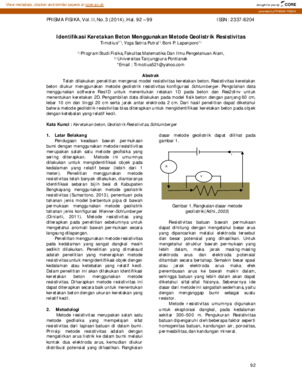 (PDF) Identifikasi Keretakan Beton Menggunakan Metode Geolistrik Resistivitas