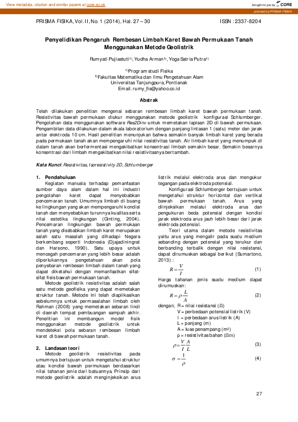 (PDF) Penyelidikan Pengaruh Rembesan Limbah Karet Bawah Permukaan Tanah Menggunakan Metode ...