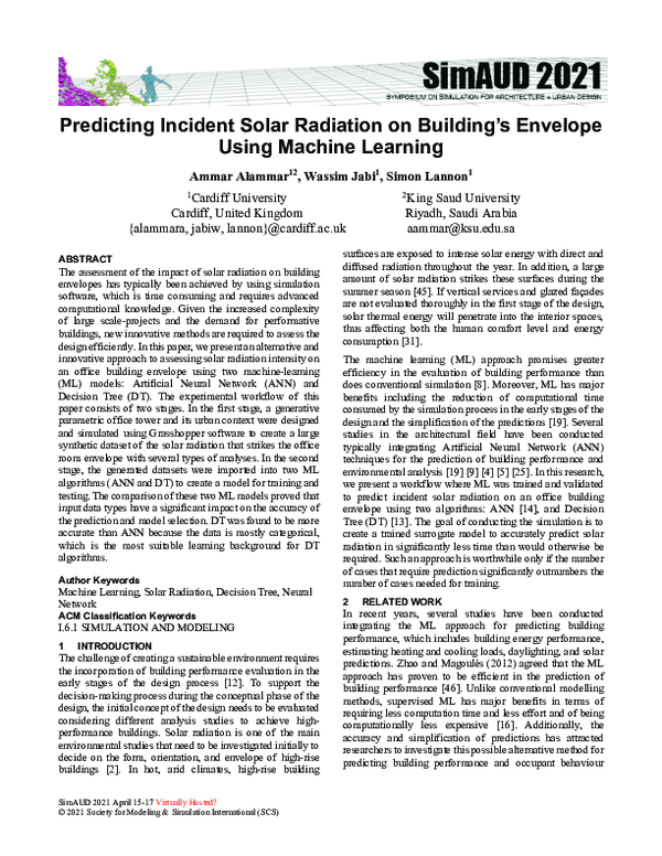 (PDF) Predicting Incident Solar Radiation on Building’s Envelope Using Machine Learning