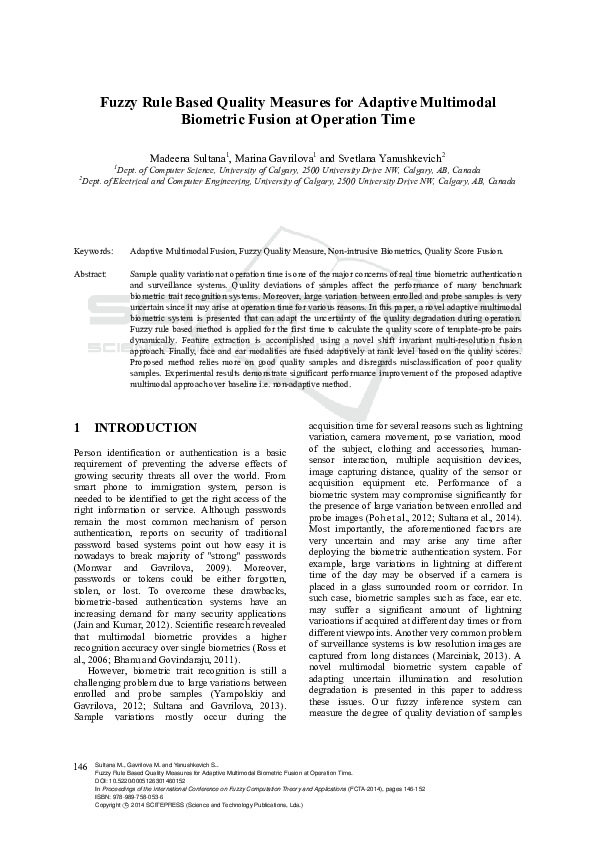 (PDF) Fuzzy Rule Based Quality Measures for Adaptive Multimodal Biometric Fusion at Operation Time