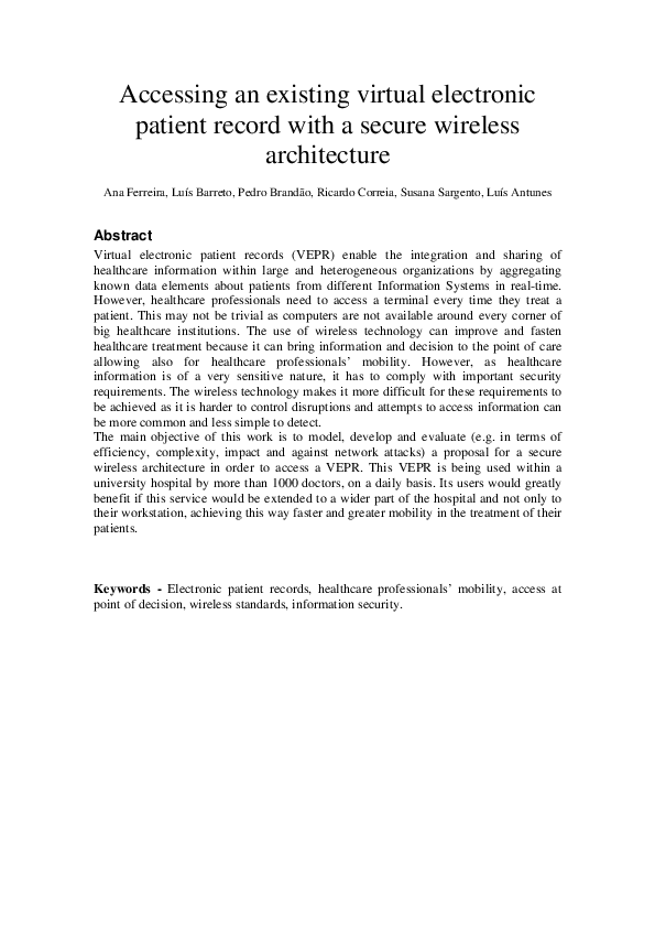 (PDF) Accessing an Existing Virtual Electronic Patient Record with a ...
