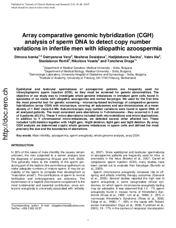 (PDF) Array comparative genomic hybridization (CGH) analysis of sperm DNA to detect copy number ...