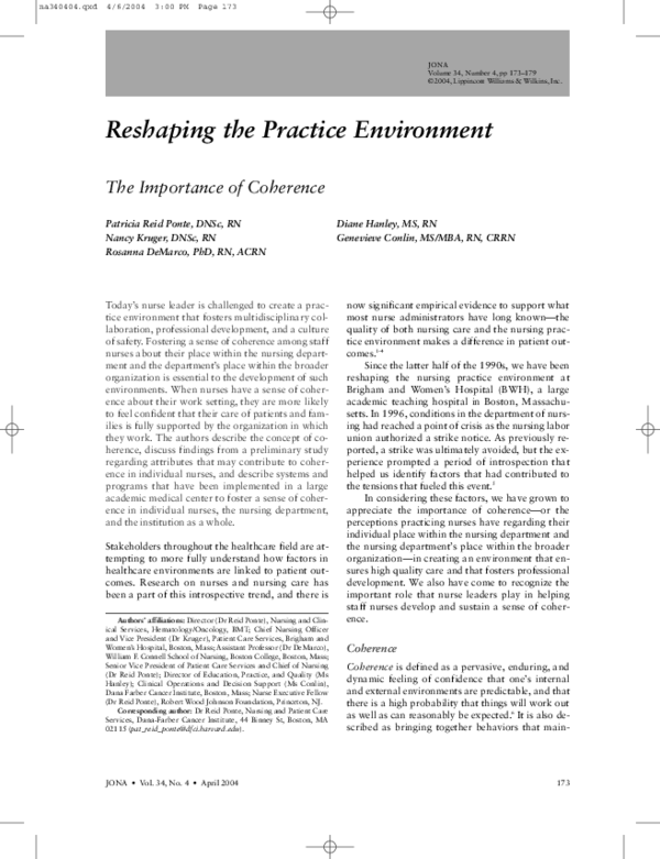 (PDF) Reshaping the Practice Environment