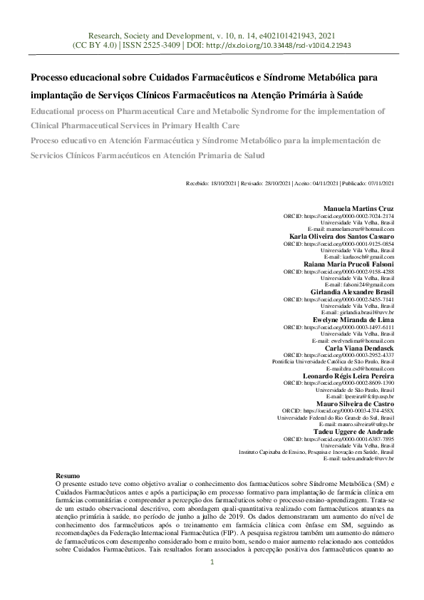 (PDF) Processo educacional sobre Cuidados Farmacêuticos e Síndrome ...