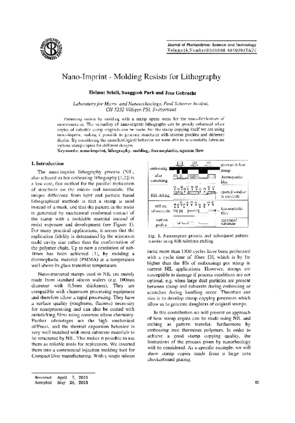 (PDF) Nano-Imprint-Molding Resists for Lithography