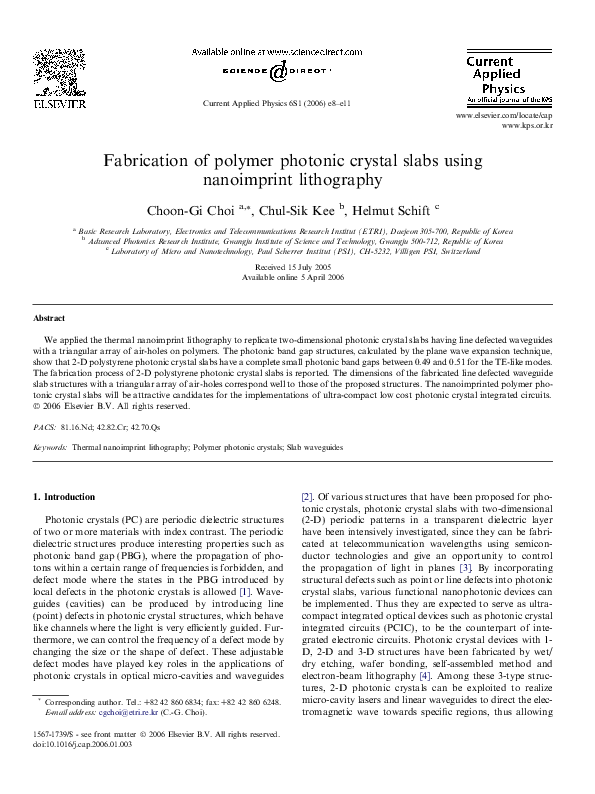 (PDF) Fabrication of polymer photonic crystal slabs using nanoimprint lithography