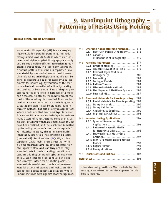 (PDF) Nanoimprint Lithography – Patterning of Resists Using Molding