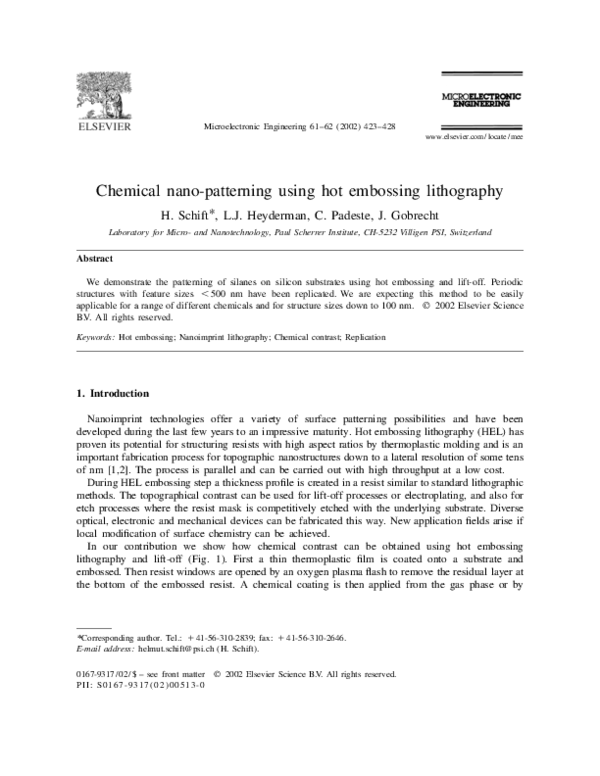 (PDF) Chemical nano-patterning using hot embossing lithography
