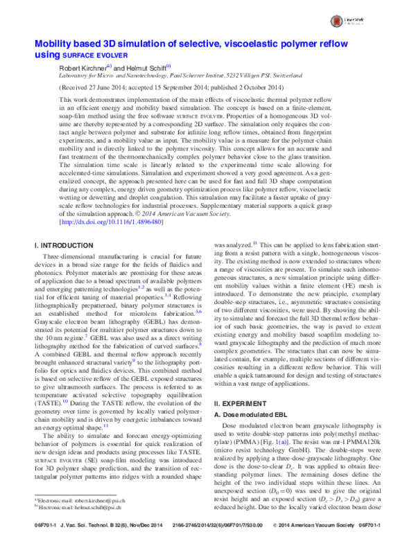 (PDF) Mobility based 3D simulation of selective, viscoelastic polymer reflow using surface ...