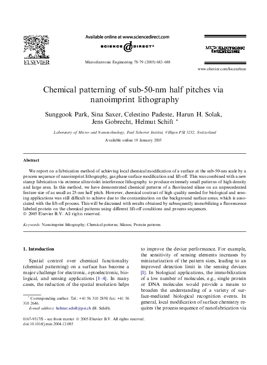 (PDF) Chemical patterning of sub-50-nm half pitches via nanoimprint lithography